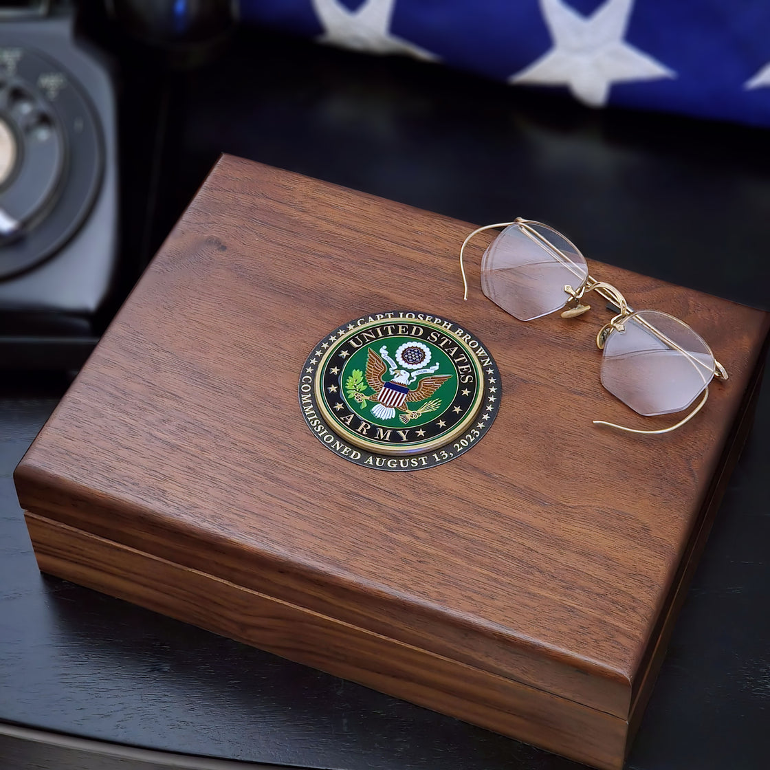 Personalized U.S. Army Walnut Keepsake Box – A Simpler Time