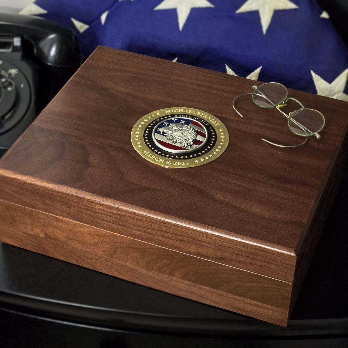 Large Deluxe Personalized Eagle Scout Keepsake Box with Colored Medall ...
