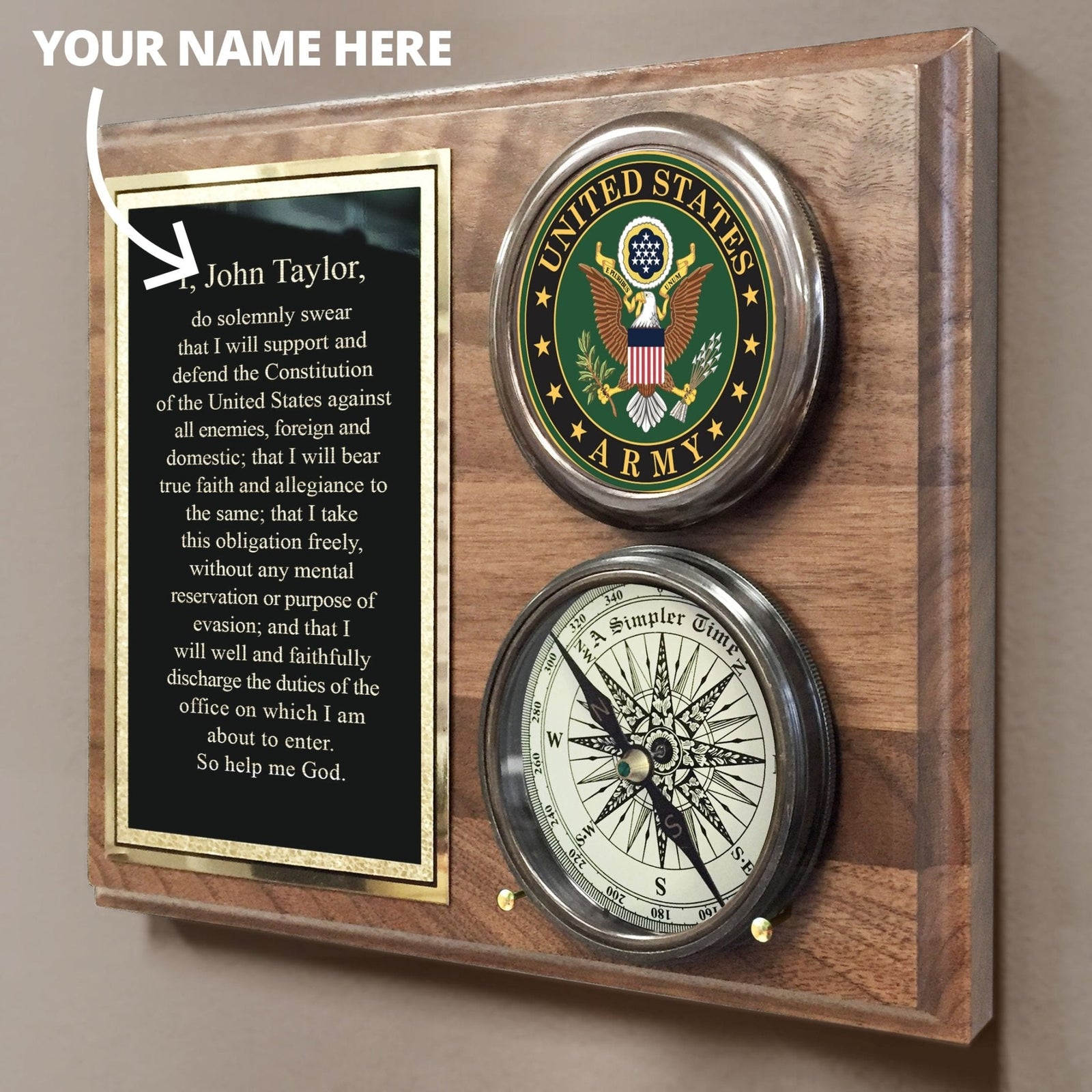 Army Medallion Compass On Plaque – A Simpler Time