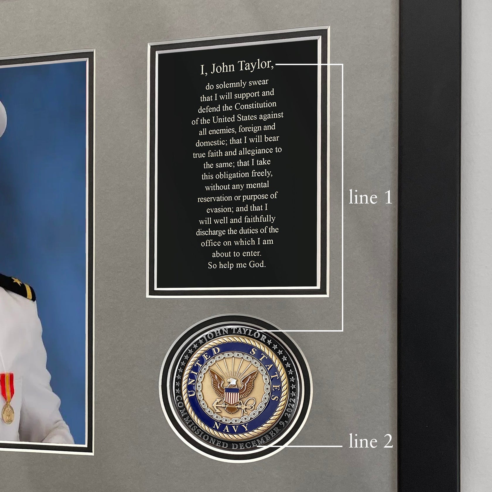 Personalized Navy Photo Frame With Raised Medallion – A Simpler Time