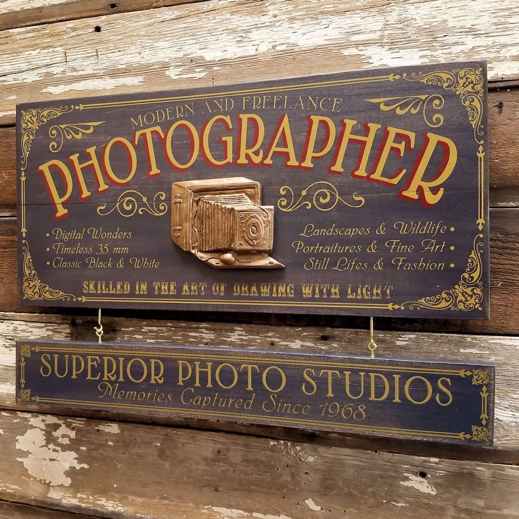Photographer Wood Plank Sign with Optional Personalization – A Simpler Time