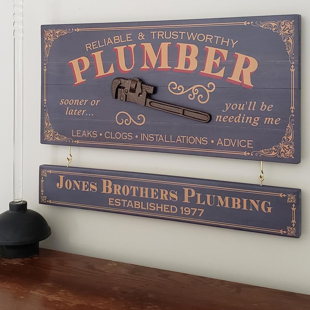 Plumber Wood Plank Sign with Optional Personalization – A Simpler Time